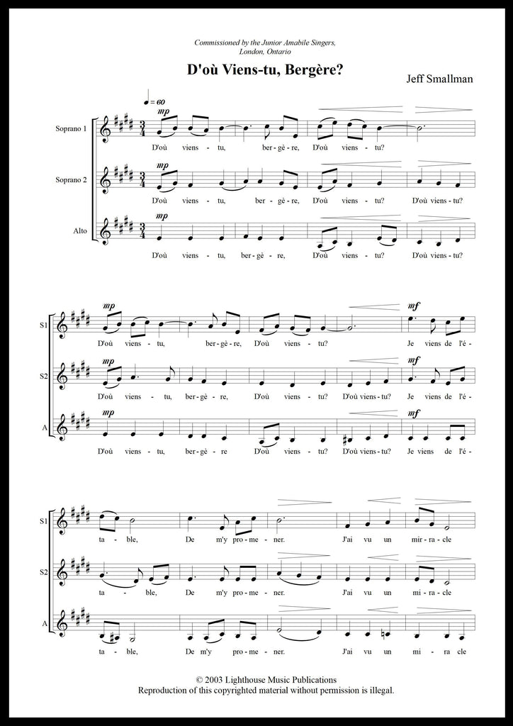 D'où Viens-tu, Bergère? – Lighthouse Music Publications
